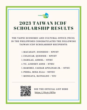 2023 Taiwan ICDF Scholarship resaults are out