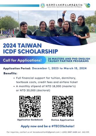 Tit the season to apply for 2024 Taiwan ICDF Scholarship